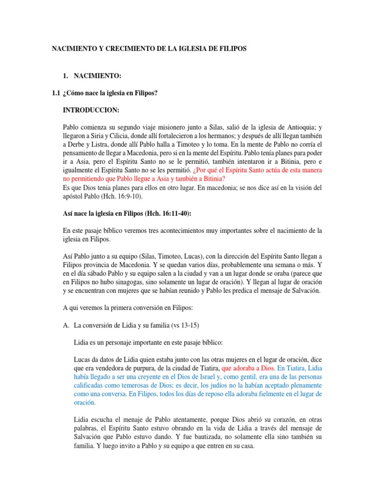 Nacimiento y Crecimiento de La Iglesia de Filipos | PDF | Pablo el ...