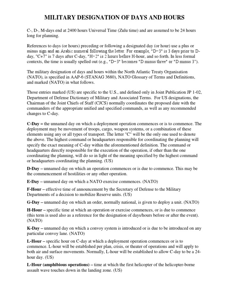 Military Designation of Days and Hours | PDF | Nato | Warfare