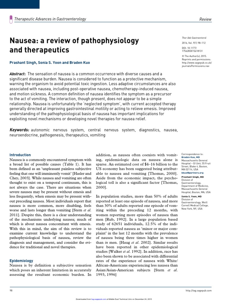 Jurnal Nausea and Vomiting | PDF | Nausea | Vomiting