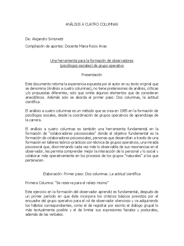 Análisis A Cuatro Columnas | PDF | Teoría | Percepción