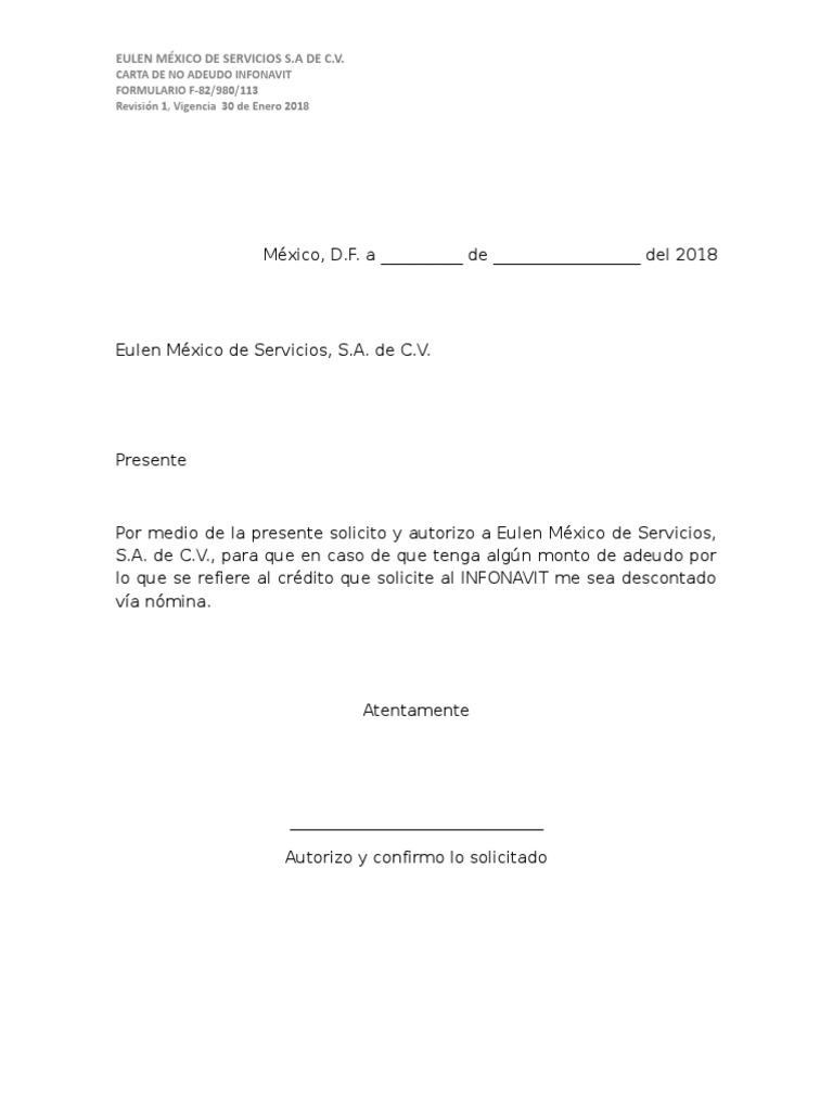 Carta No Adeudo Infonavit | PDF