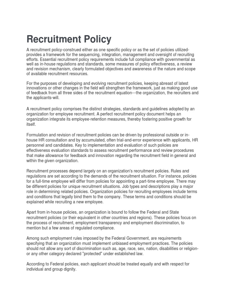 Recruitement Policy and Practices | PDF | Recruitment | Employment