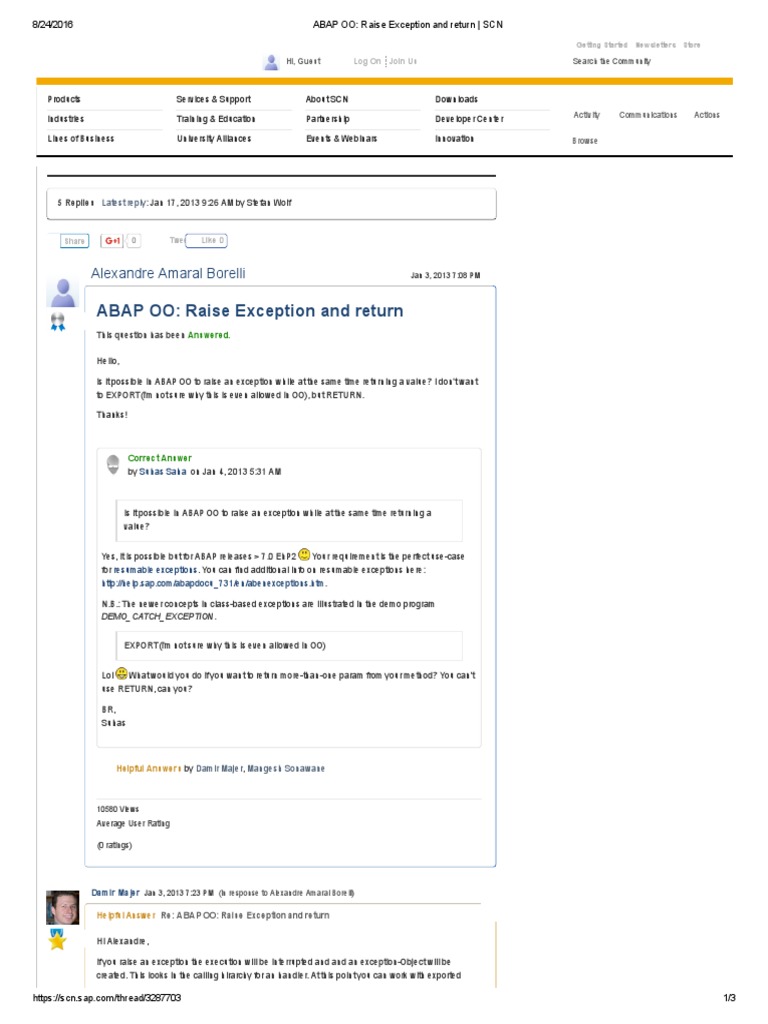 ABAP OO - Raise Exception and Return - SCN | PDF | Information ...