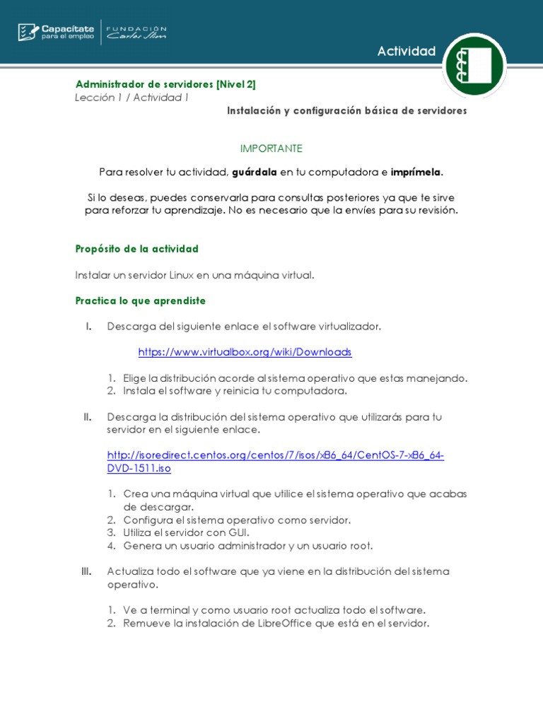 Instalacion y Configuracion Basica de Servidores PDF | PDF | Sistema ...