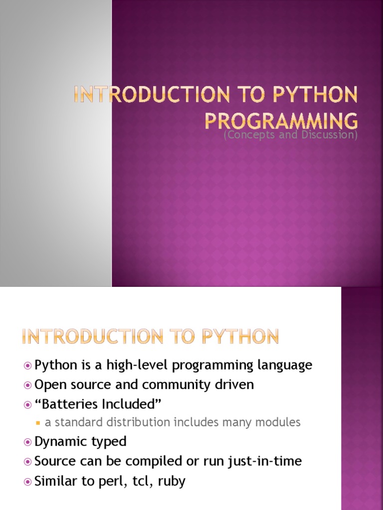 Introduction To Python Concepts And Discussion Pdf Python Programming Language