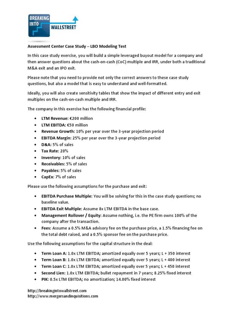 109 09 LBO Model Assessment Center Case Answers PDF | PDF | Earnings ...