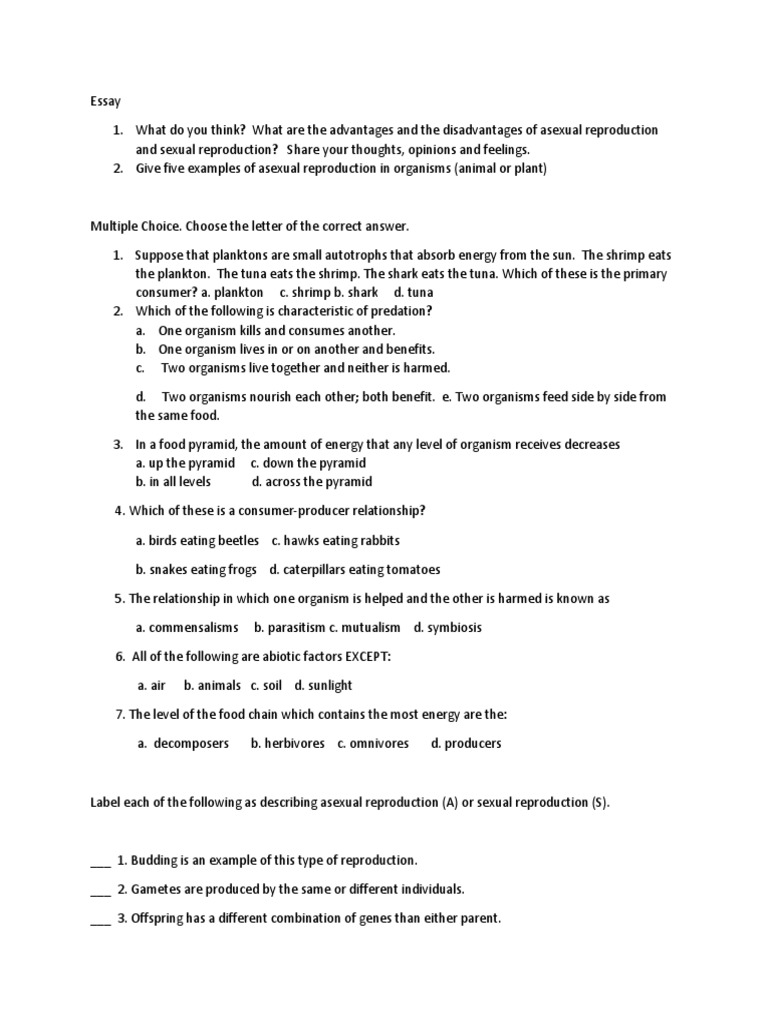 Exploring Asexual and Sexual Reproduction through Essay Questions ...