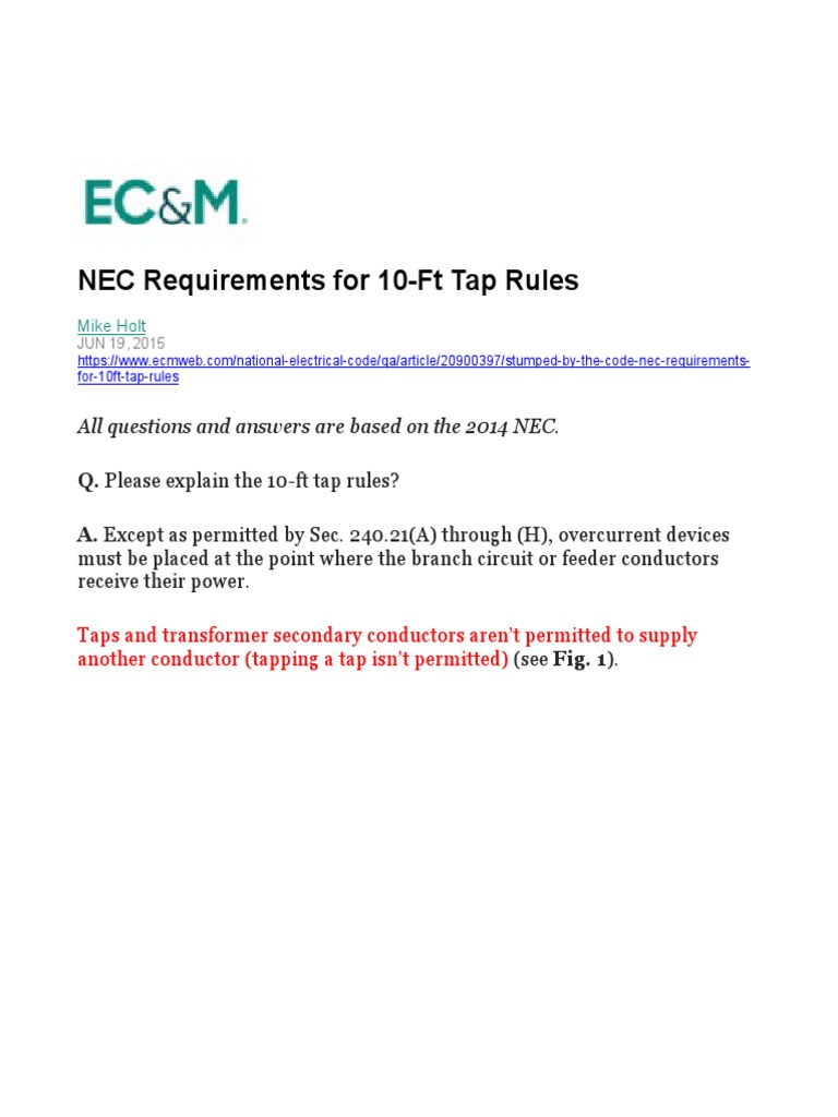 NEC 10-Ft Tap Rules Explained | PDF | Transformer | Equipment