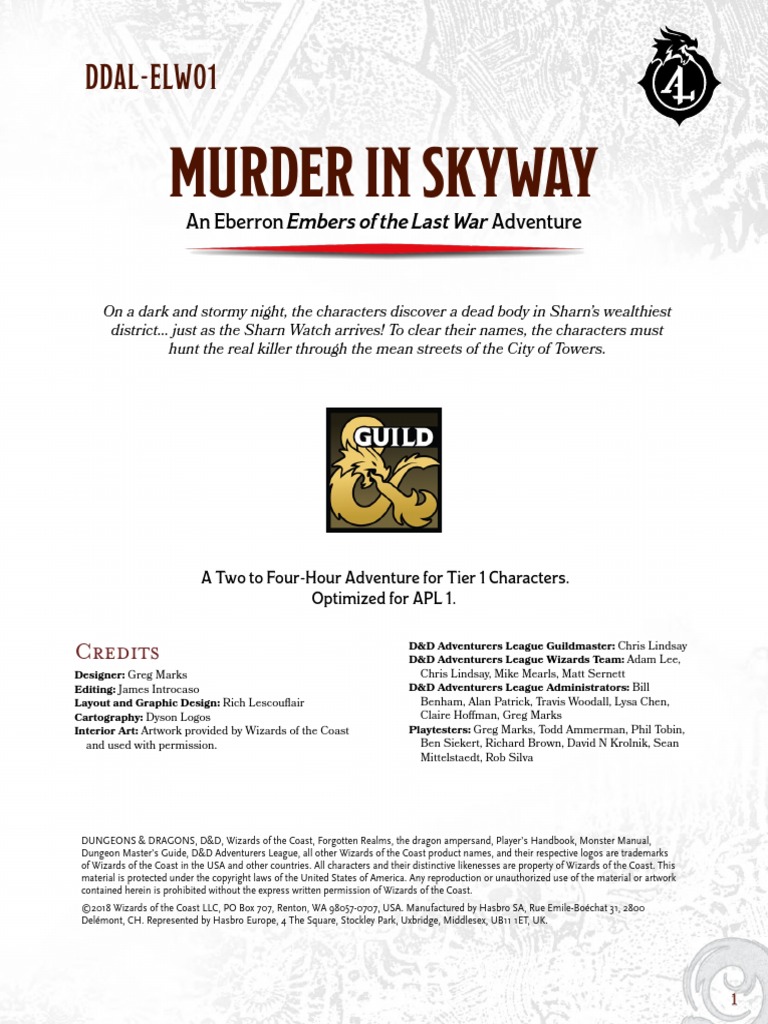 DDAL-ELW01 - Murder in Skyway | PDF | Dungeons & Dragons | Wizards Of The Coast