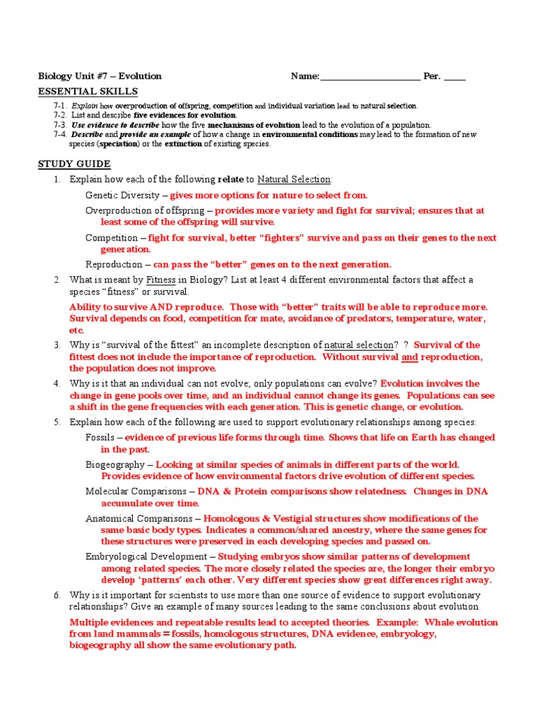 Evolution Study Guide2014 ANSWER KEY | PDF | Natural Selection | Evolution