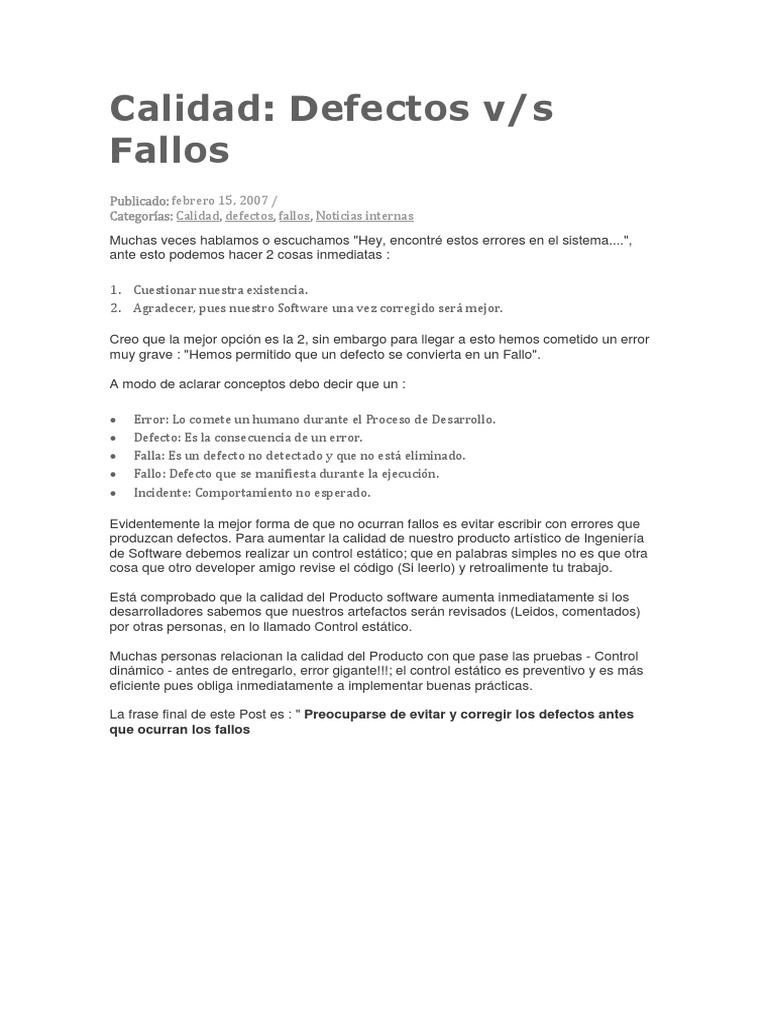 Defecto, Falla Vs Error | PDF