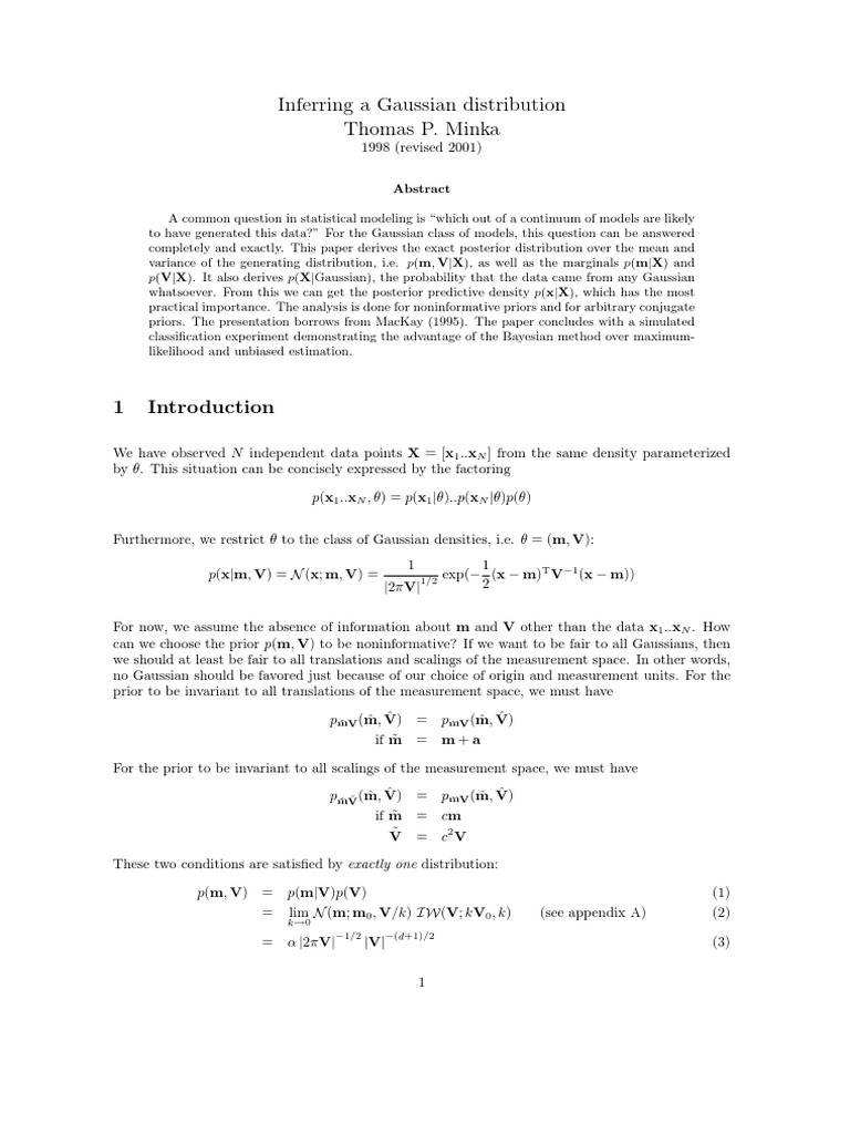 Minka - Inferring A Gaussian Distribution | PDF | Normal Distribution ...
