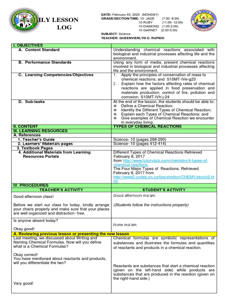 Lesson Plan Demo | PDF | Chemical Reactions | Multiple Choice