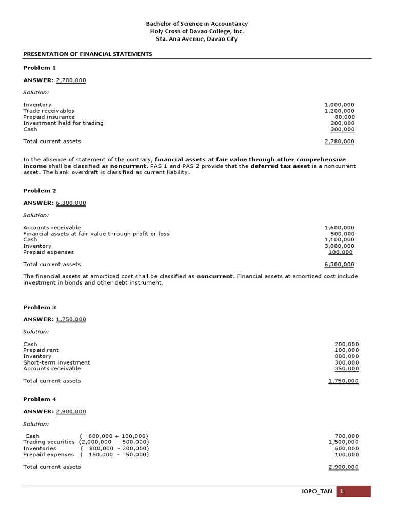 PRESENTATION OF FS Problems Answer Key | PDF | Debits And Credits ...