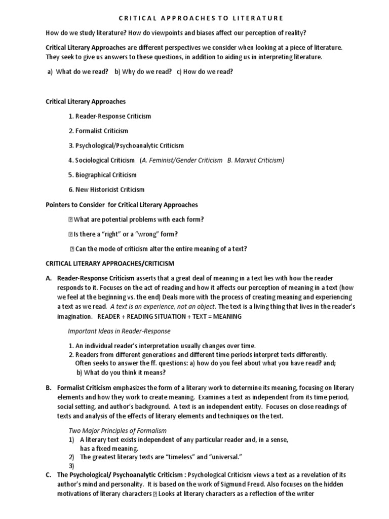 Critical Approaches To Literature | PDF | Psychological Concepts ...