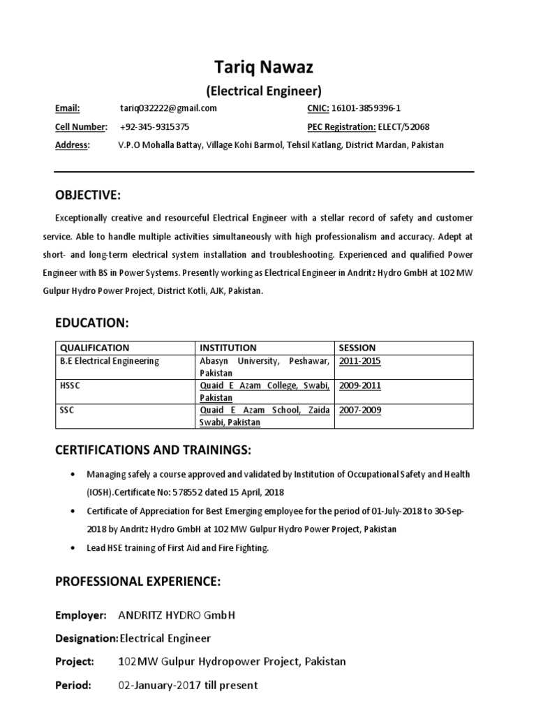 Tariq Nawaz CV | PDF | Engineering | Energy And Resource