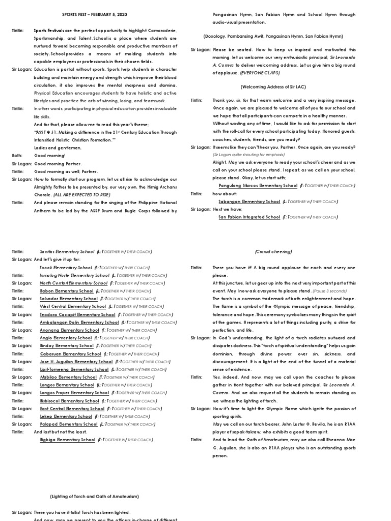 MC Script - Sports Fest | PDF | Sports