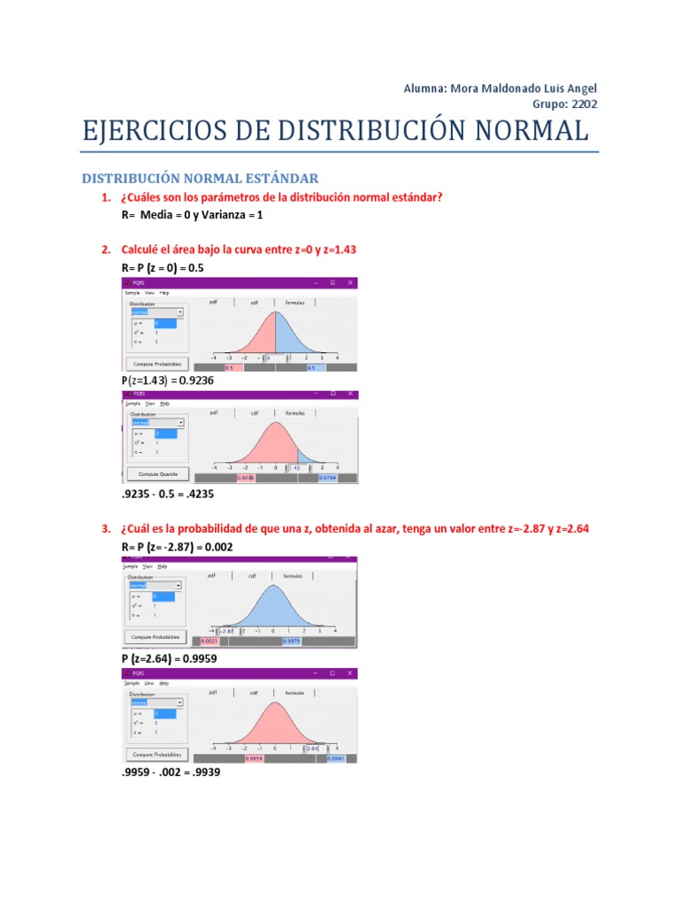 Ejercicio de Distribucion Normal | PDF | Distribución normal | Desviación Estándar