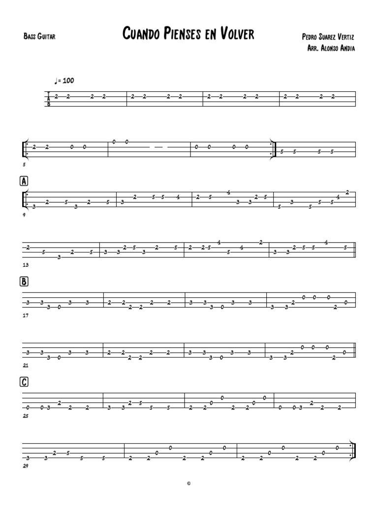 BASS TAB Cuando Pienses en Volver | PDF | Entretenimiento (general)