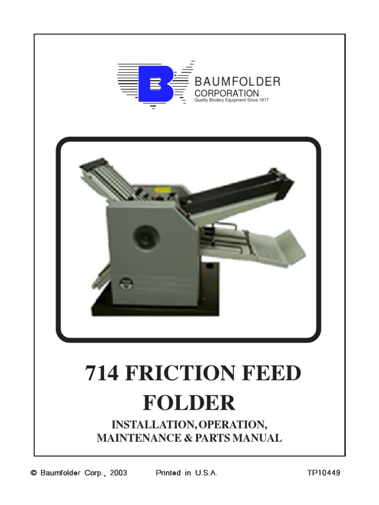 714 Friction Feed Folder: Baumfolder | Download Free PDF | Materials | Chemistry