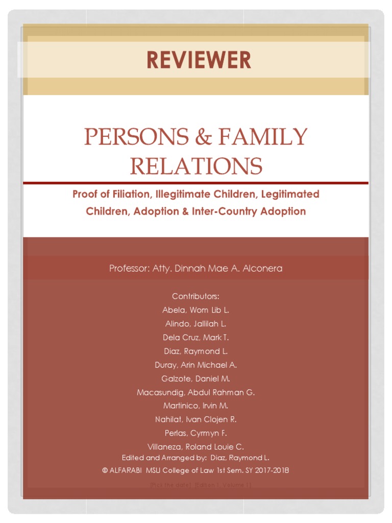 Proof of Filiation Illegitimate Legitimation Adoption InterCountry ...