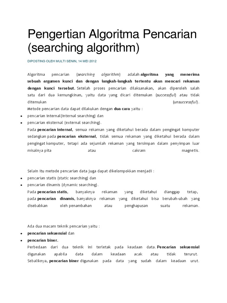 Pengertian Algoritma Pencarian | PDF