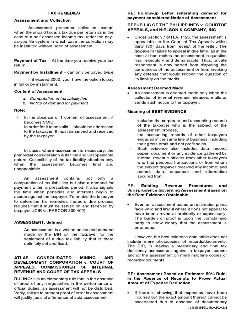 TAX REMEDIES Notes | PDF | Taxpayer | Taxes
