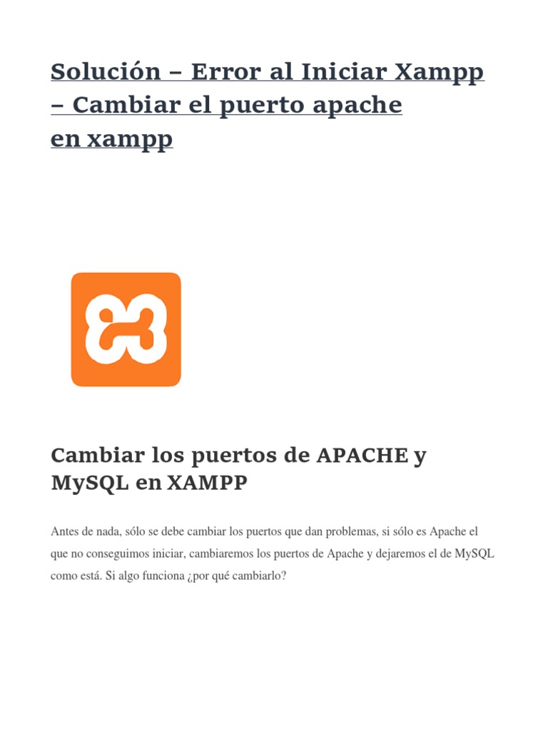 Cambiando puertos en XAMPP para solucionar conflictos | PDF | Servidor HTTP Apache | Redes de ...
