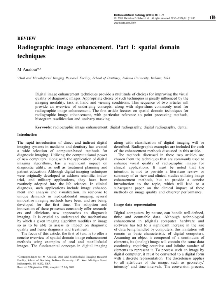 Radiographic Image Enhancement. Part I: Spatial Domain Techniques | PDF ...