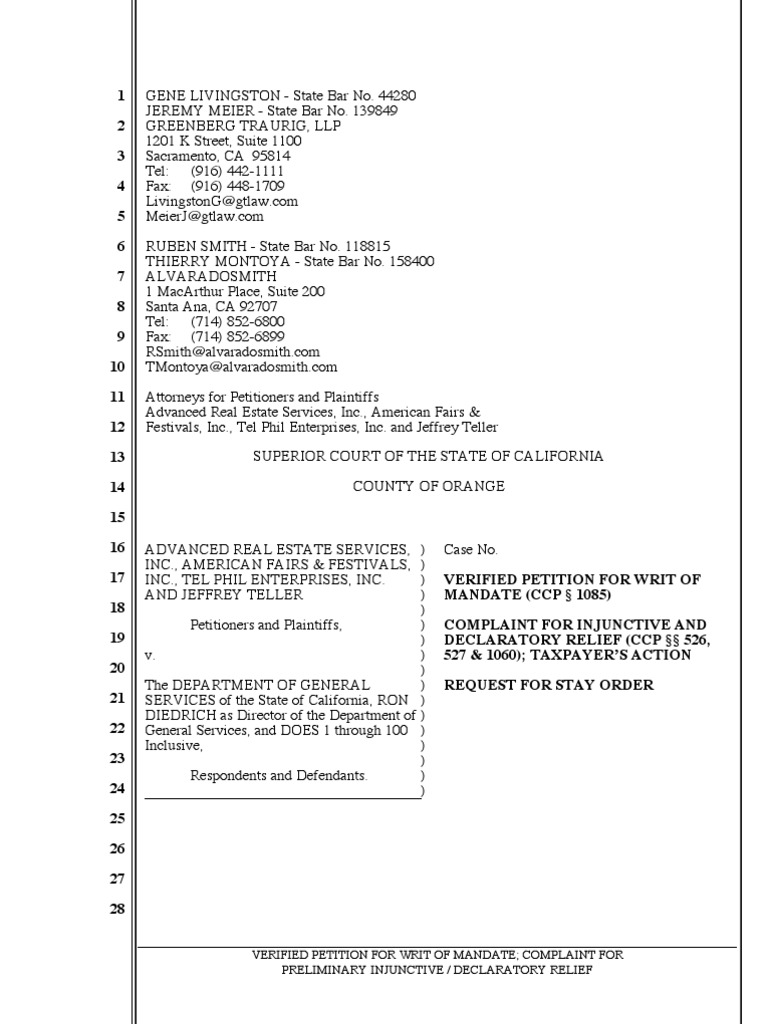 Verified Petition For Writ of Mandate Complaint For Preliminary ...