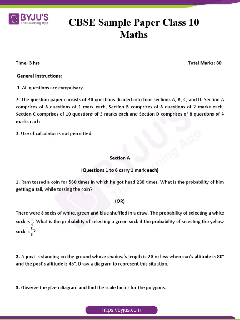 CBSE Class 10 Maths Sample Paper Set 1 | PDF | Geometric Shapes | Space