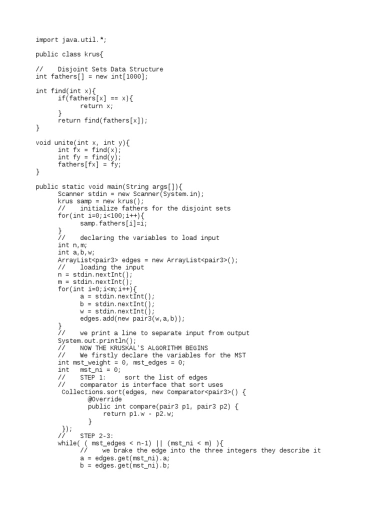 Codigo Kruskal Java | PDF | Integer (Computer Science) | Computer ...