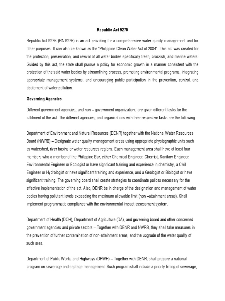 Republic Act 9275 | PDF | Water Pollution | Pollution