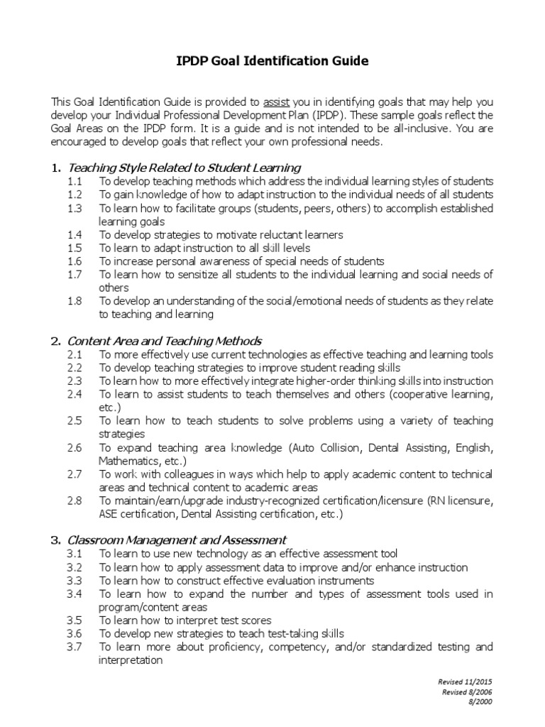 IPDP Goal Identification Guide | PDF | Teaching Method | Educational Assessment