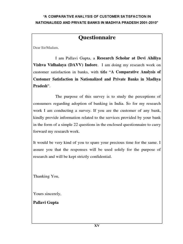 Questionnaire Comparative Study. | PDF | Banks | Business