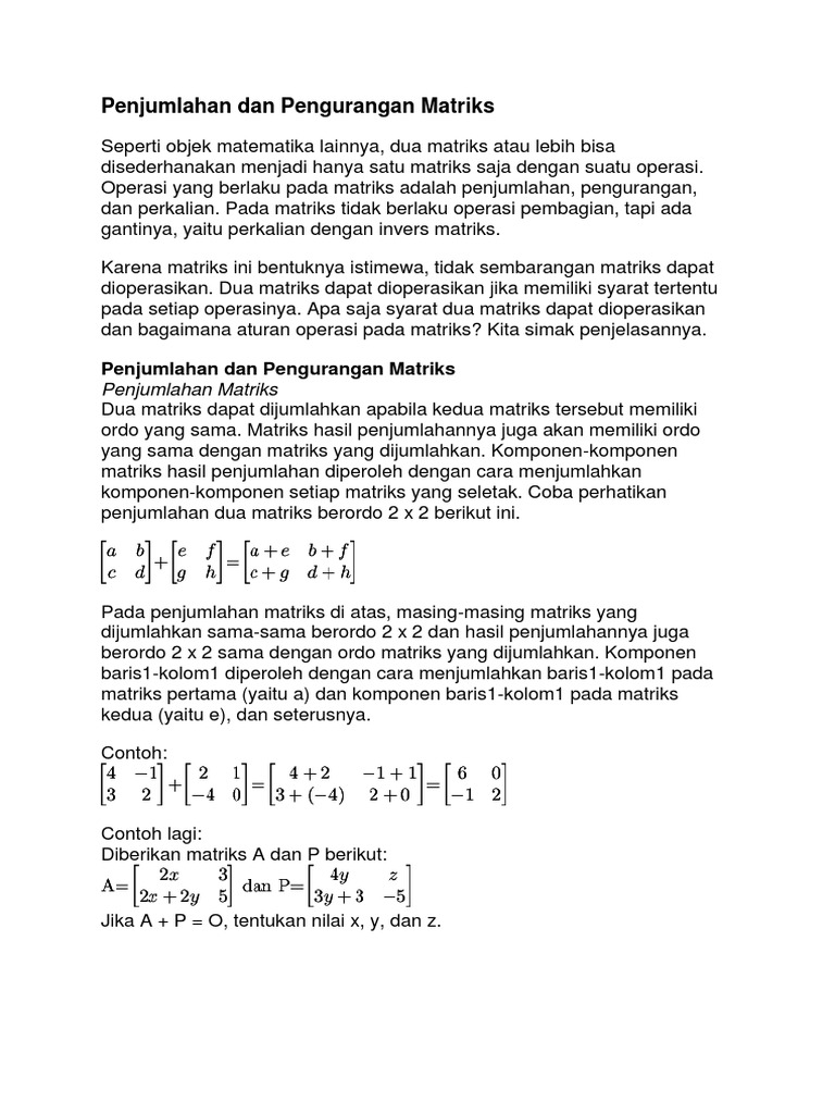 Matriks | PDF | Metode & Bahan Ajar | Sains & Matematika