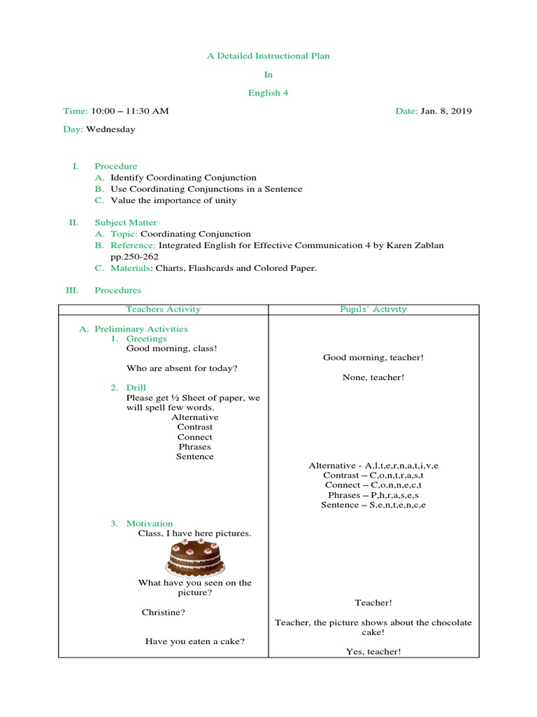 Coordinating Conjunctions Lesson Plan | PDF | Phrase | Sentence ...