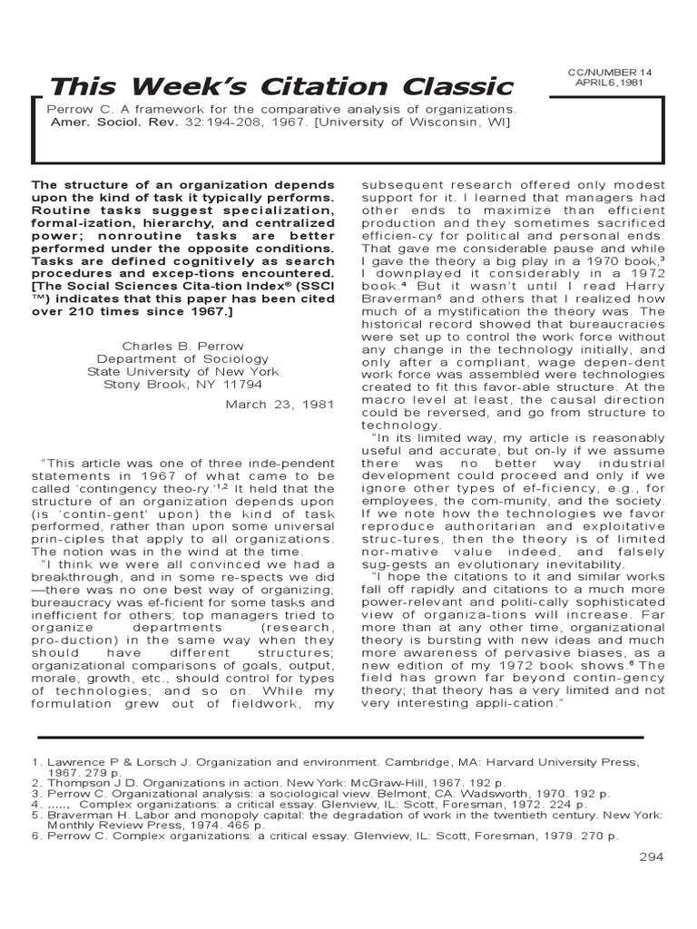 Charles Perrow - 1 Page Article | PDF | Social Science | Psychological ...