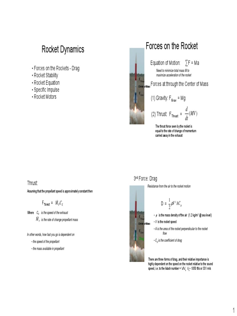 Lecture RocketDynamics PDF | PDF | Rocket Engine | Drag (Physics)