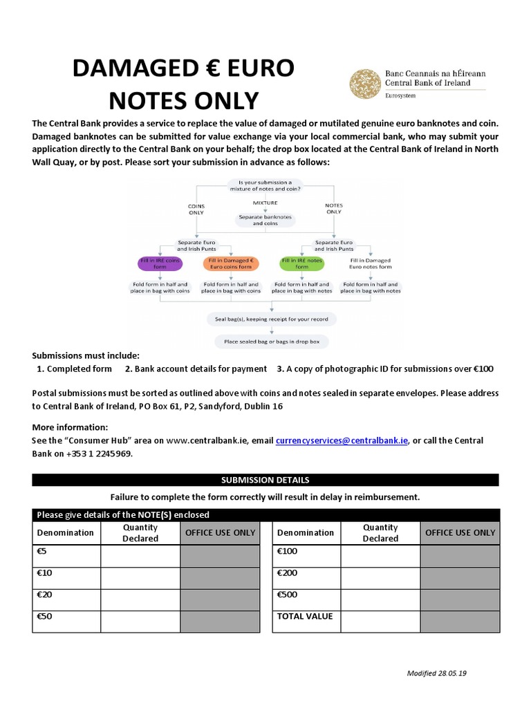 Exchanging Damaged Euro Notes in Ireland | PDF | Banknote | Euro