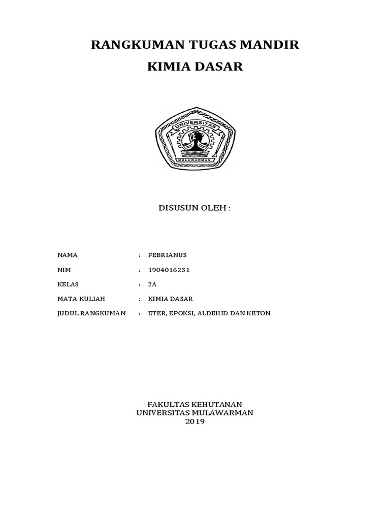 Cover Dan Format Laporan Mingguan Kimia Dasar-1 | PDF