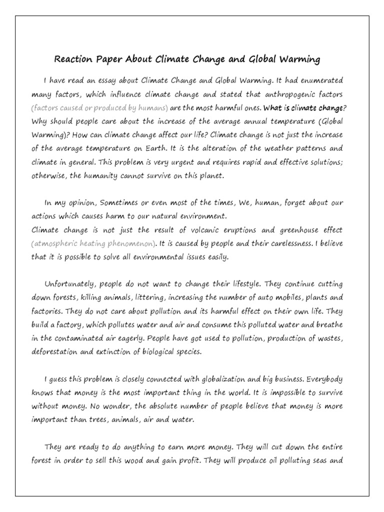 Climate Change Reflection and Urgency | PDF | Climate Change | Global ...