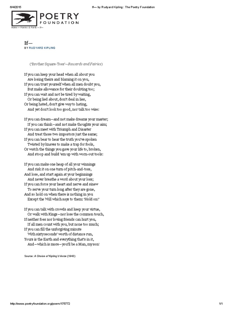 If - by Rudyard Kipling - The Poetry Foundation | PDF