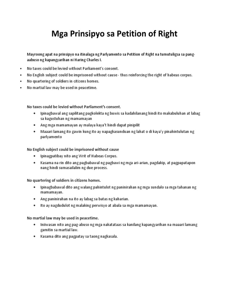 Mga Prinsipyo Sa Petition of Right | PDF
