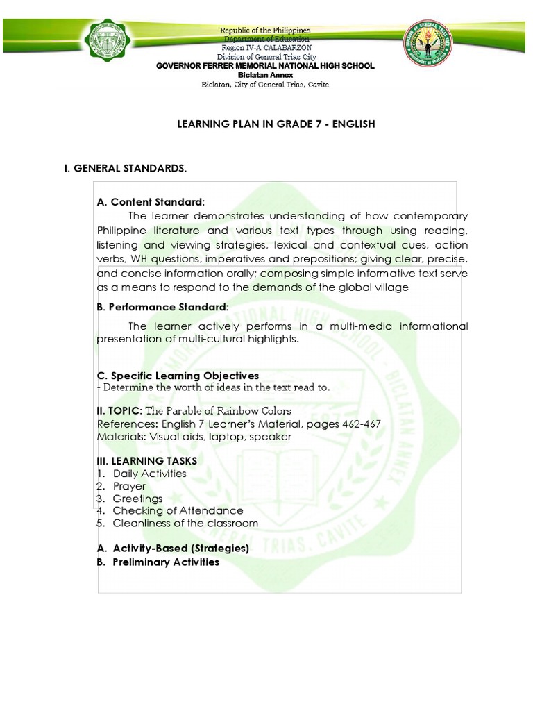 The Parable of Rainbow Colors Lesson Plan | PDF | Reading Comprehension ...
