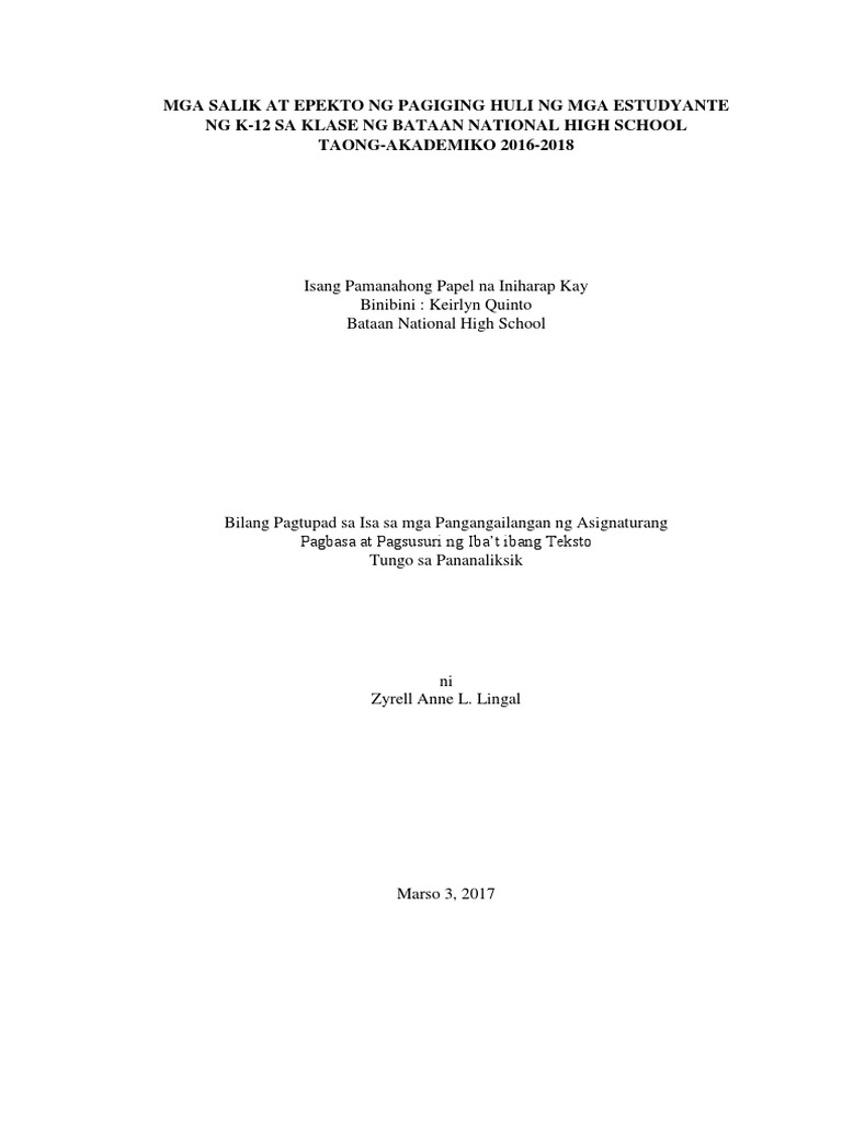 Mga Salik at Epekto NG Pagiging Huli NG | PDF