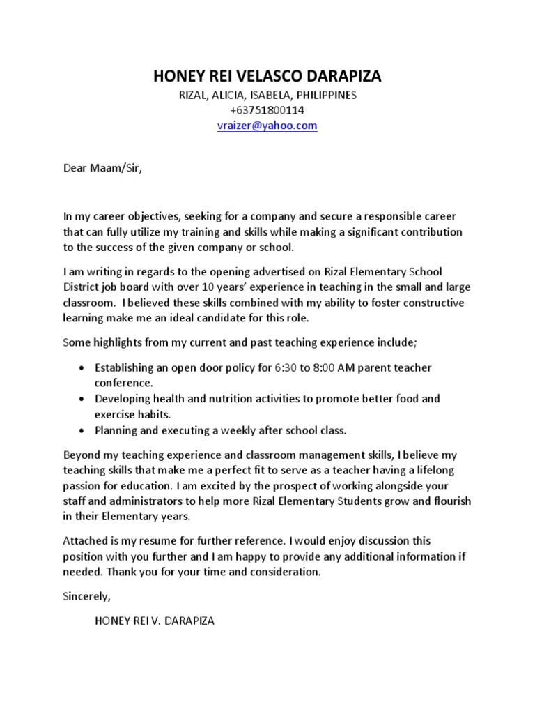 Application Letter and Resume | PDF | Teachers | Classroom