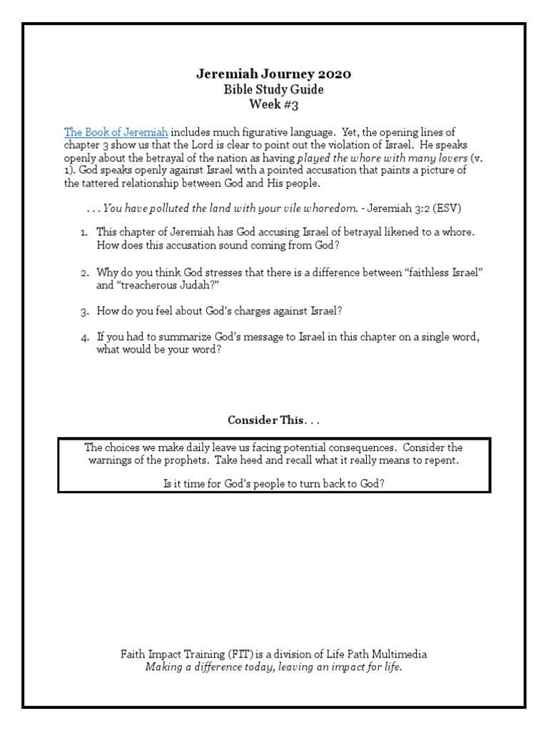 Jeremiah Journey 2020 WK 3 Bible Study Guide | PDF