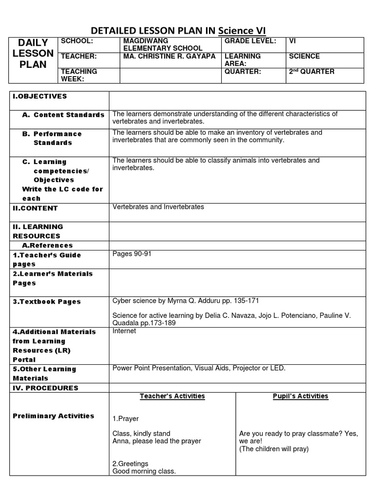 Vertebrates vs. Invertebrates Lesson Plan | PDF | Invertebrate ...