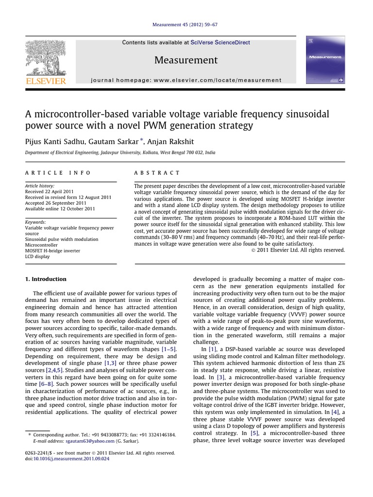 A Microcontroller-Based Variable Voltage Variable Frequency Sinusoidal Power Source With A Novel ...
